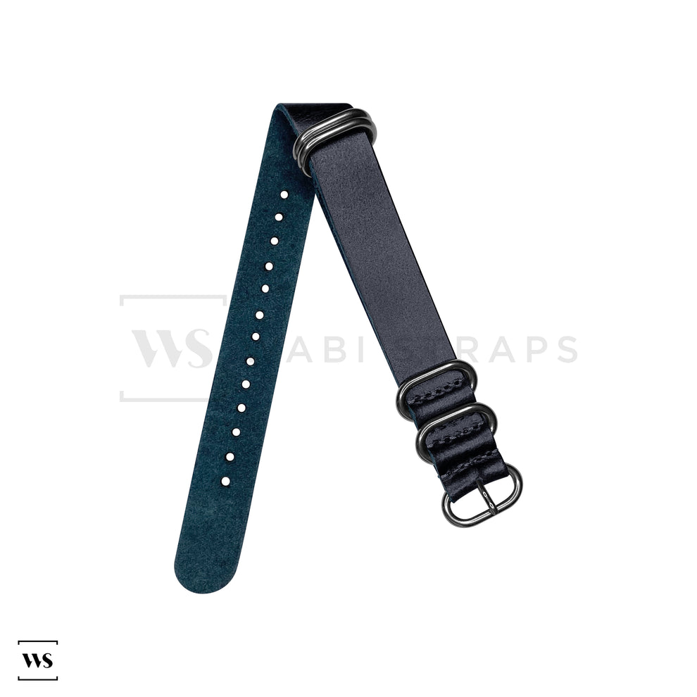 Dark Blue Vintage Leather 5-Ring Hardware NavSpec British Military Str ...