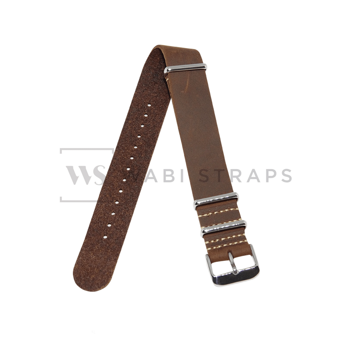 Khaki Crazy Horse Leather One-Piece Watch Strap - wabistraps