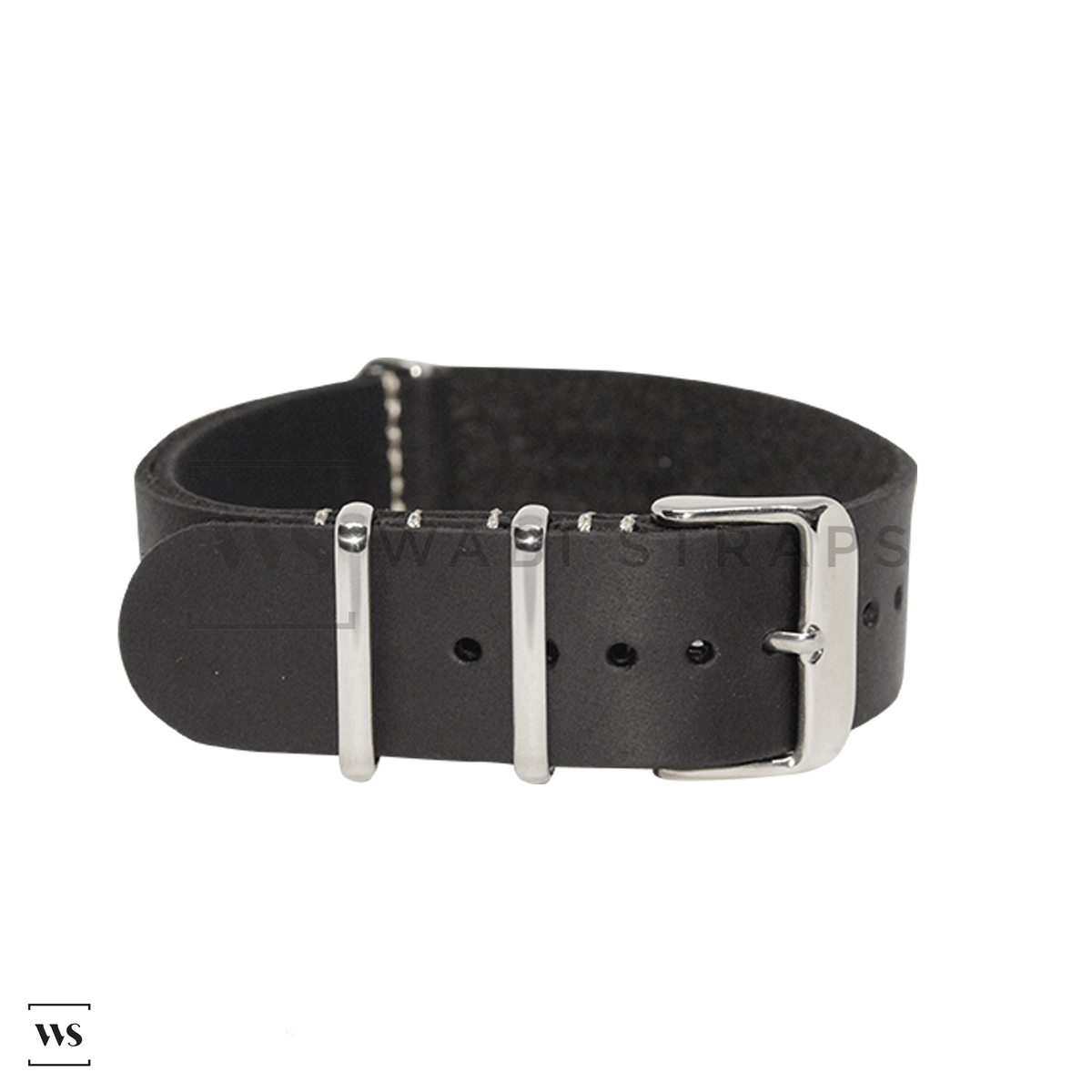 Black Crazy Horse Leather One-Piece Watch Strap - wabistraps