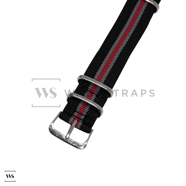 Black, Grey & Red Regimental British Military Watch Strap - wabistraps