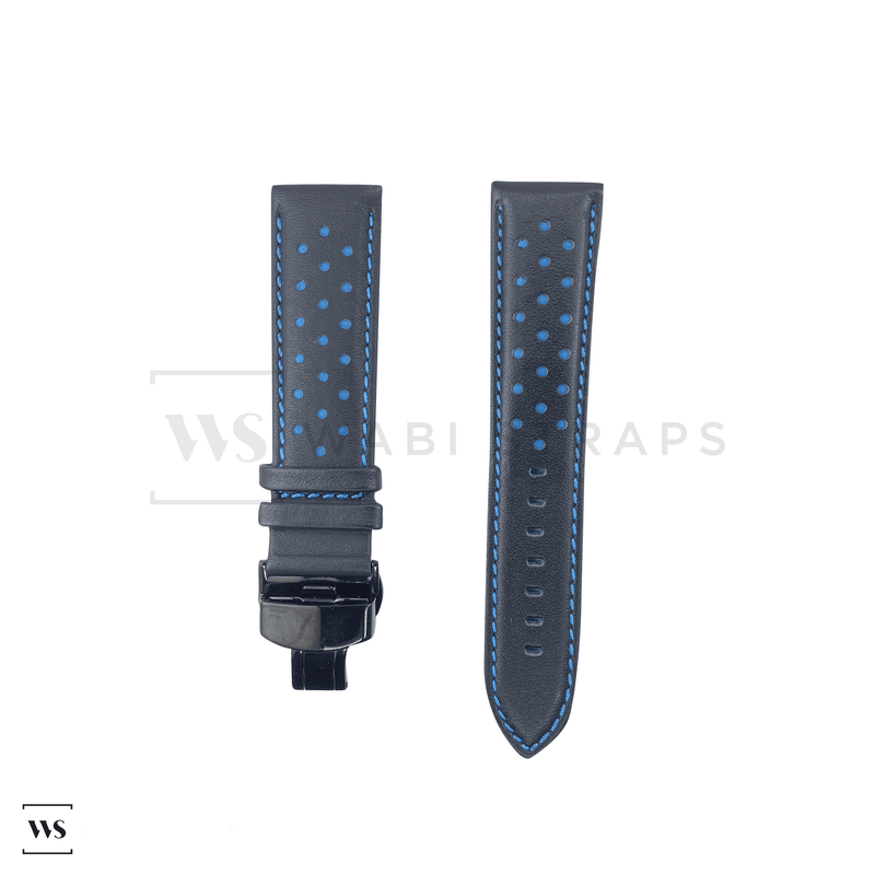 Blue Perforated Rally Watch Strap - wabistraps