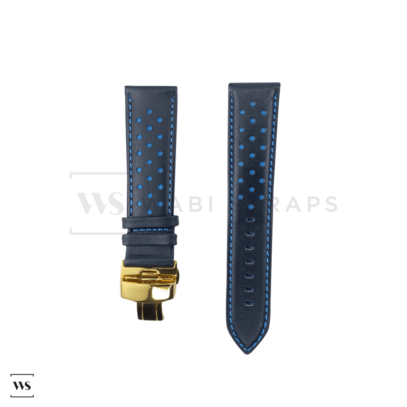 Blue Perforated Rally Watch Strap - wabistraps
