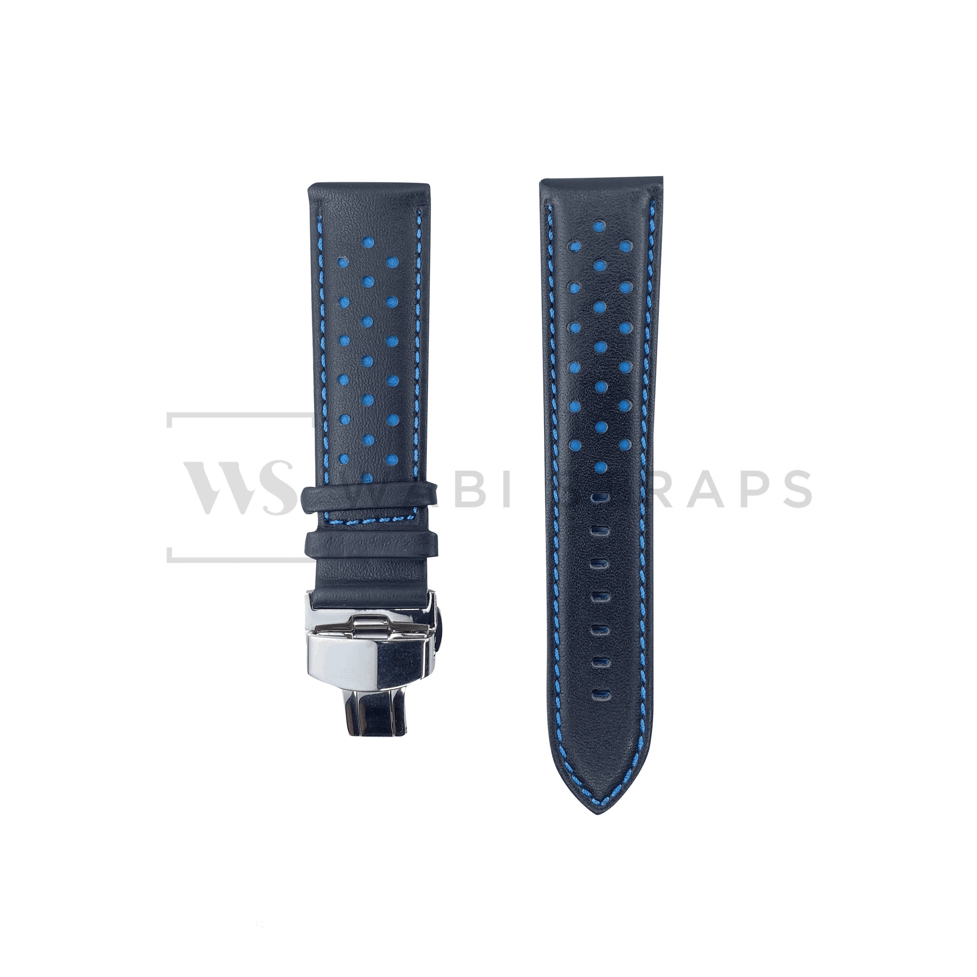Blue Perforated Rally Watch Strap - wabistraps