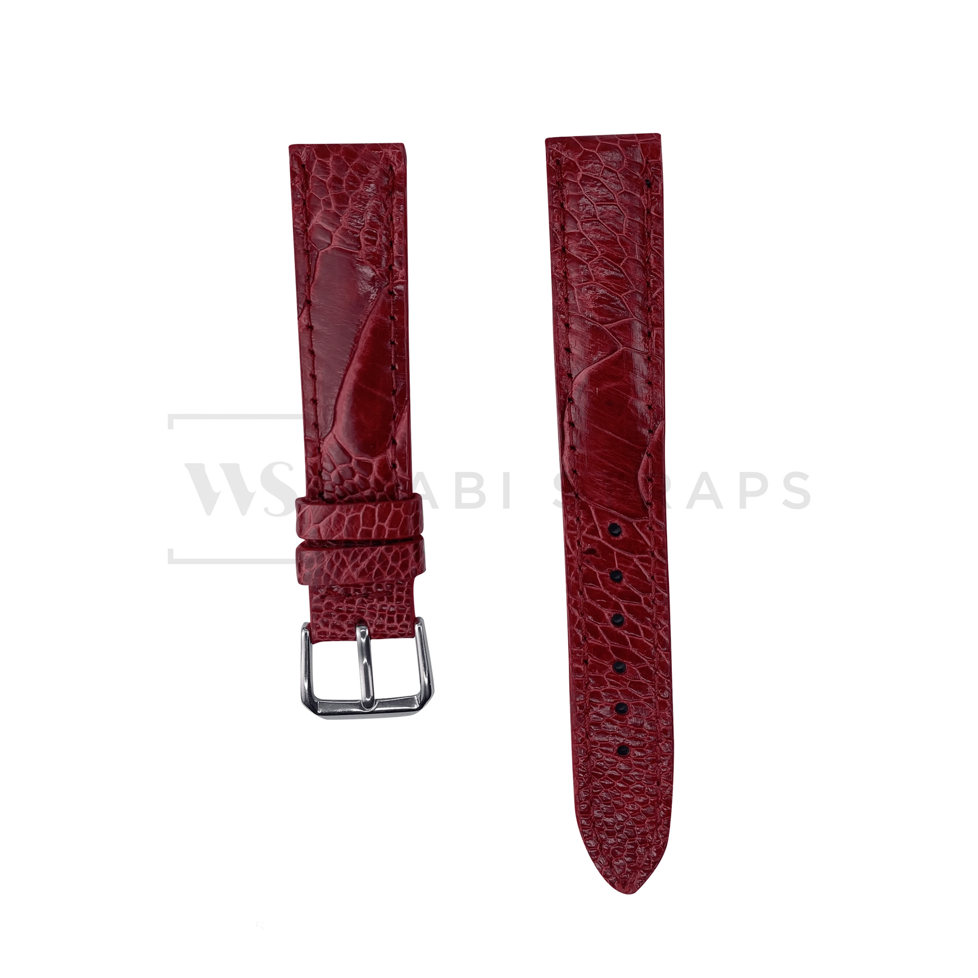 Red Ostrich Handcrafted Leather Strap - wabistraps