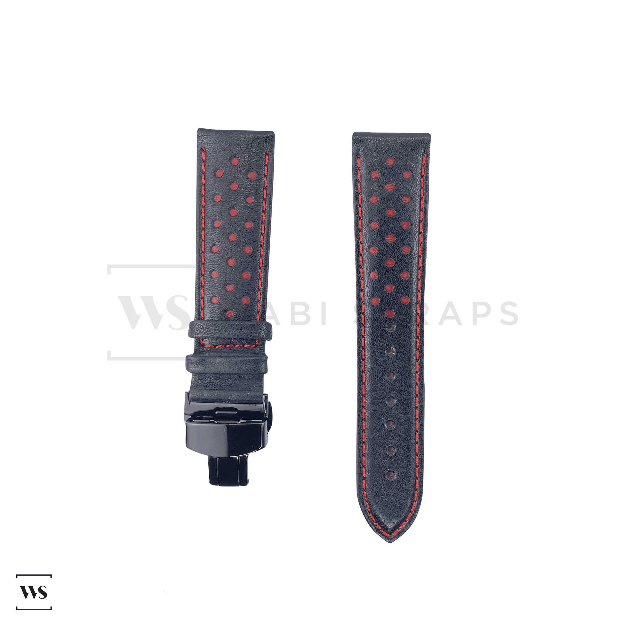 Red Perforated Rally Watch Strap - wabistraps