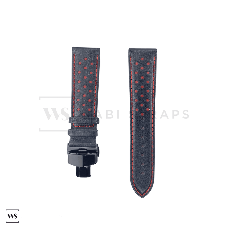 Red Perforated Rally Watch Strap - wabistraps