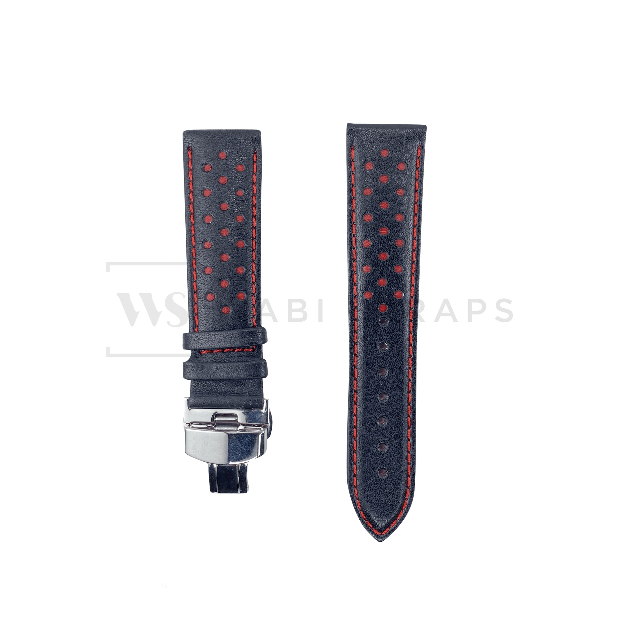 Red Perforated Rally Watch Strap - wabistraps